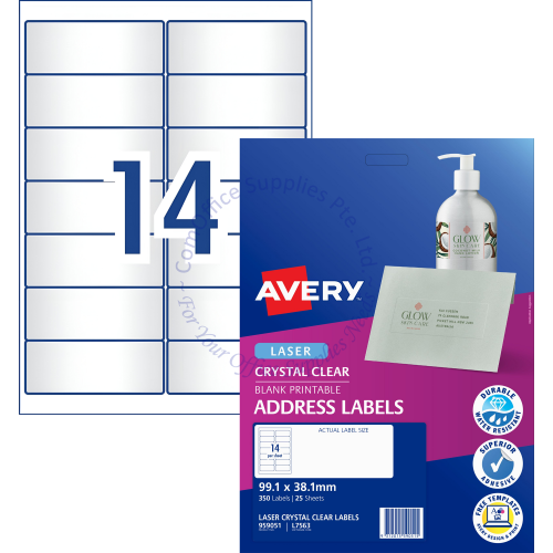 AVERY CRYSTAL CLEAR ADDRESS LABELS L7563-25 99.1x38.1MM