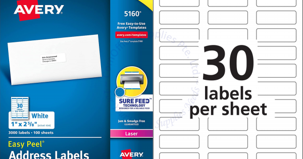 AVERY EASY PEEL ADDRESS LABELS 5160 1x2.58"