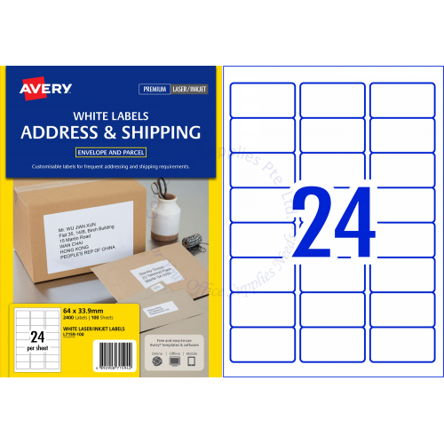 AVERY ADDRESS LABELS L7159-100 64x34MM
